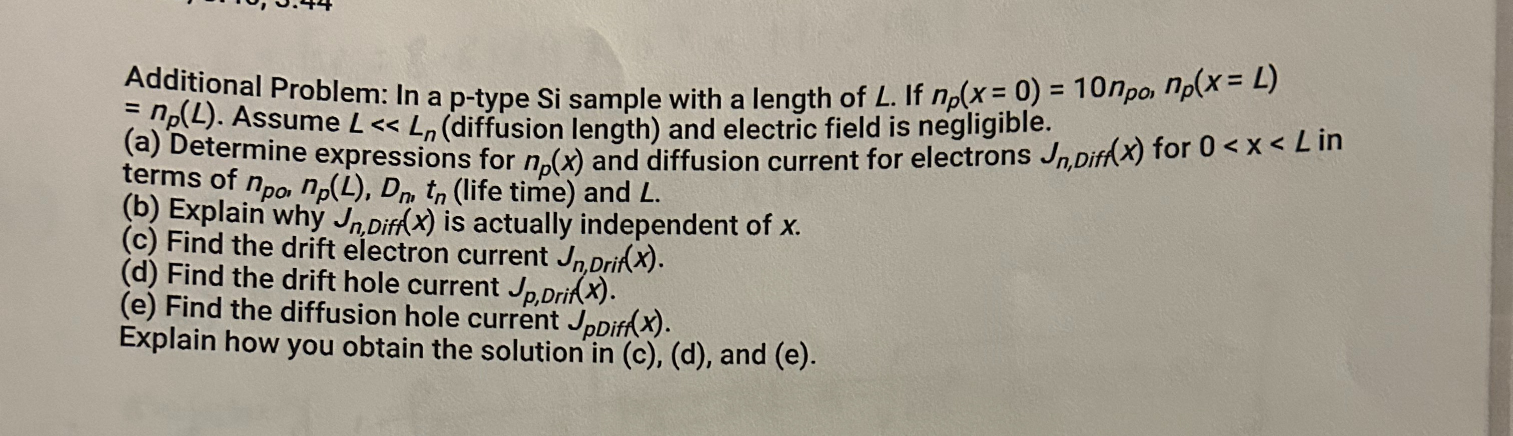 Solved Additional Problem: In a p-type Si sample with a | Chegg.com