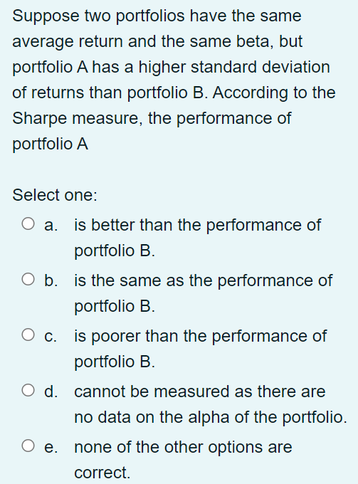 Solved Suppose two portfolios have the same average return | Chegg.com