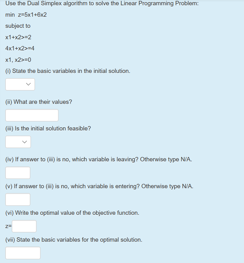 Solved Use the Dual Simplex algorithm to solve the Linear | Chegg.com