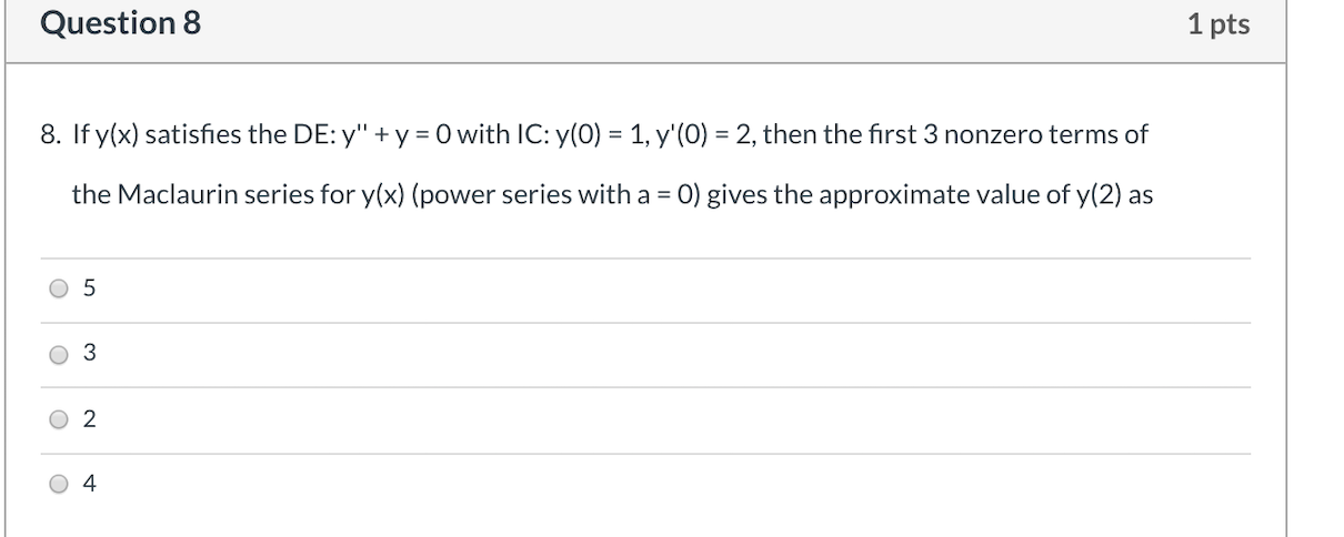Solved Question 8 1 pts 8. If y(x) satisfies the DE: Y" + y | Chegg.com