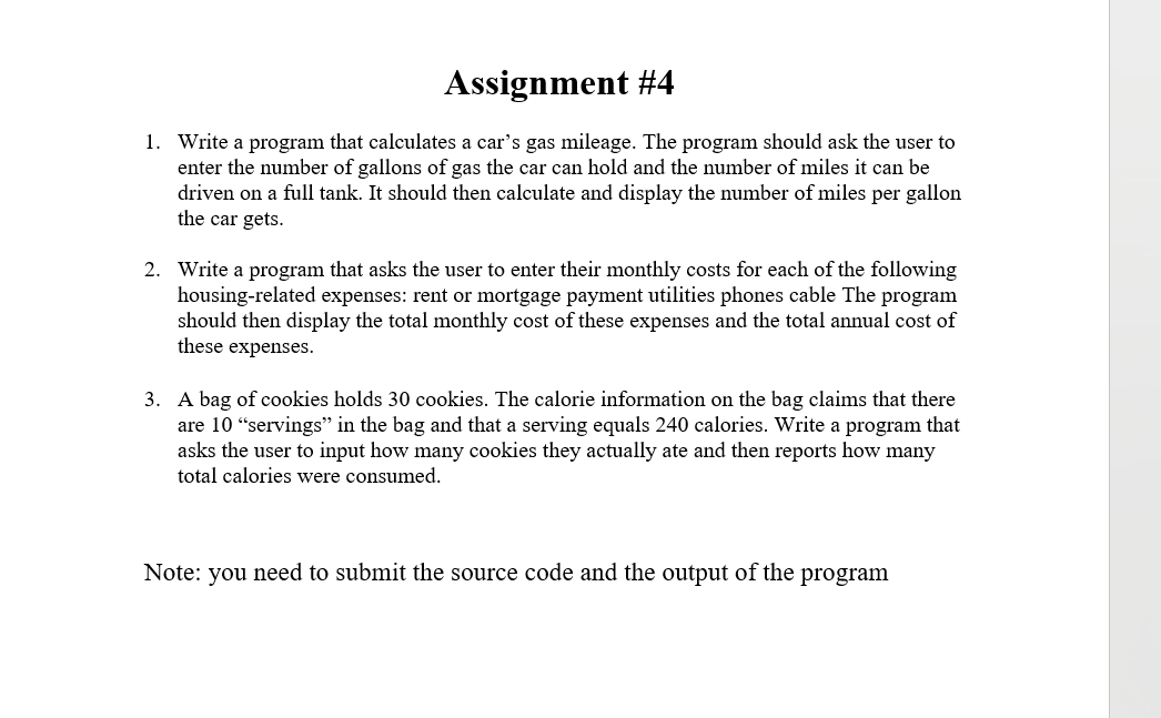 Solved Assignment 4 1 Write A Program That Calculates A