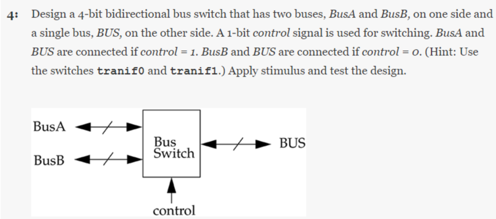 Design a 4-bit bidirectional bus switch that has two | Chegg.com