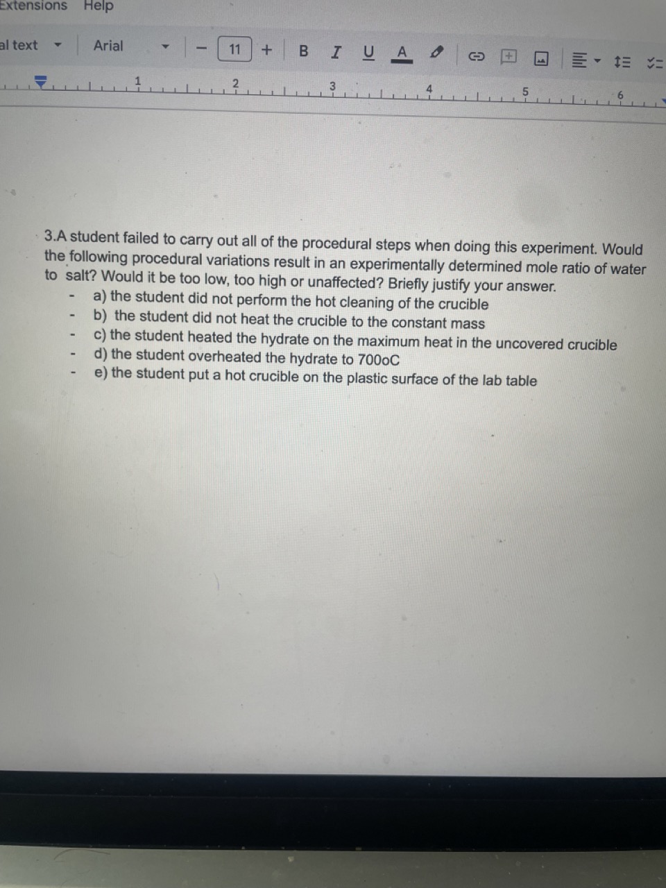 Solved 3.A student failed to carry out all of the procedural | Chegg.com