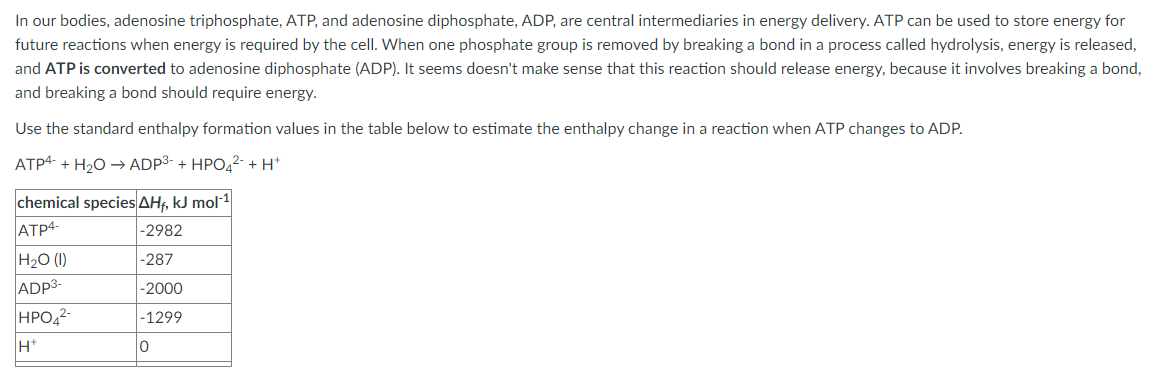 Solved In our bodies, adenosine triphosphate, ATP, and | Chegg.com