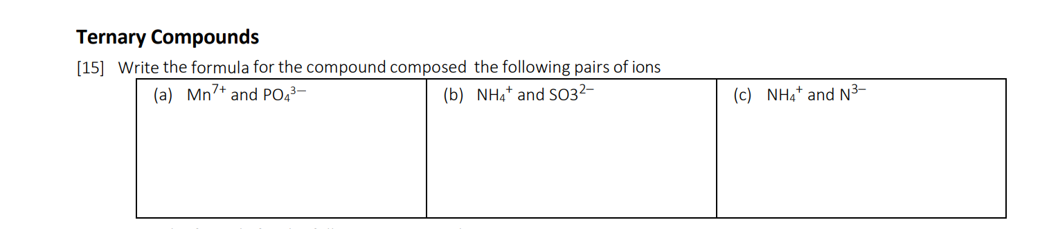 Solved Ternary Compounds [15] Write the formula for the | Chegg.com