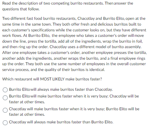 Solved Read the description of two competing burrito | Chegg.com