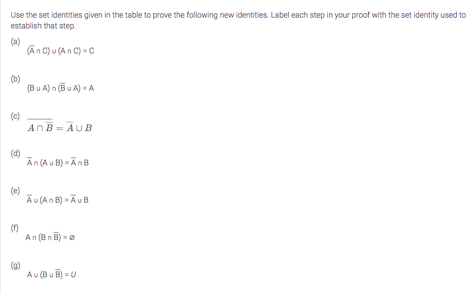Solved Use the set identities given in the table to prove | Chegg.com