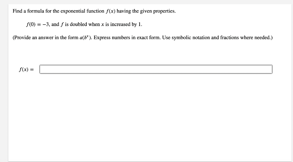 Solved Find a formula for the exponential function f(x) | Chegg.com