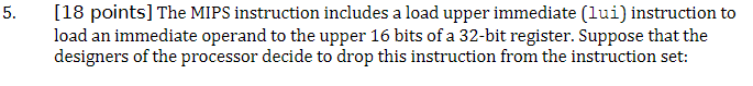 Solved 5. [18 points] The MIPS instruction includes a load | Chegg.com