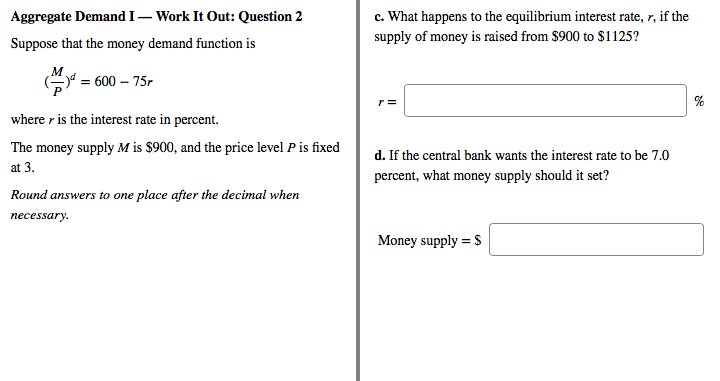 Solved Aggregate Demand I – Work It Out: Question 2 Suppose | Chegg.com