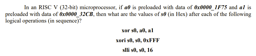 Solved In an RISC V (32-bit) microprocessor, if a0 is | Chegg.com