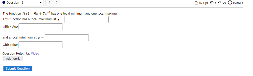 Solved Question 15 B0/1 pt 499 Details The function f(1) = | Chegg.com