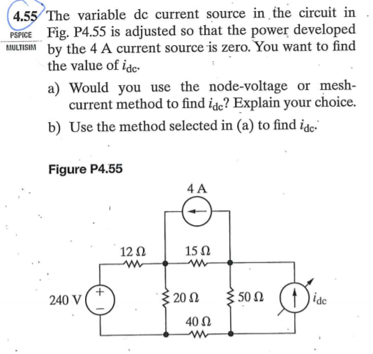 Solved 4.55/ The variable dc current source in the circuit | Chegg.com
