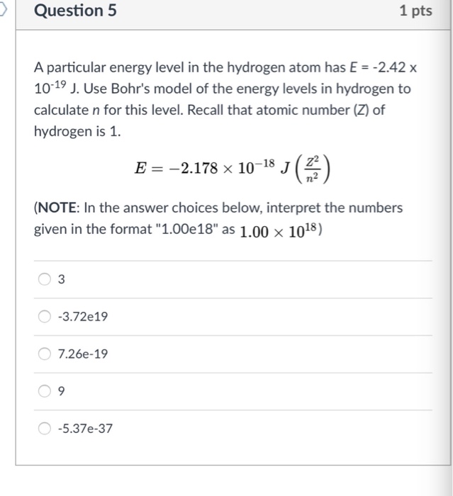 Solved Question 1 1 pts In Bohr's atomic theory, when an | Chegg.com