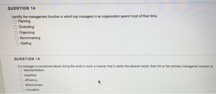 Solved QUESTION 14 Identify the management function in which | Chegg.com