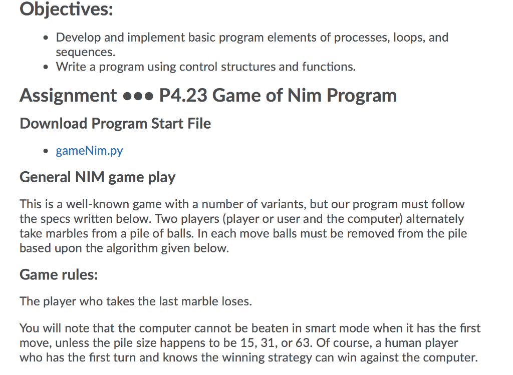 Game Of Nim Program Start File Python 3 Game Of