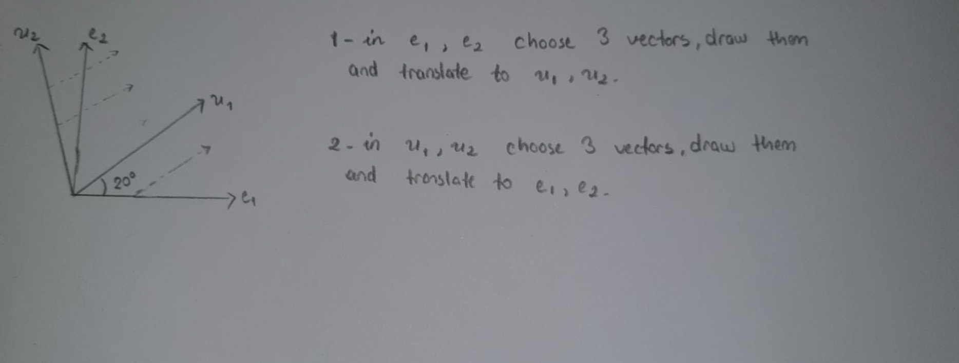 1 -in e1,e2 choose 3 vectors, draw then and translate | Chegg.com