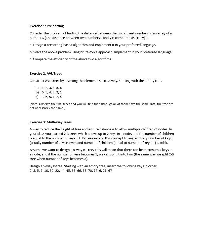 Exercise 1: Pre-sorting Consider the problem of | Chegg.com