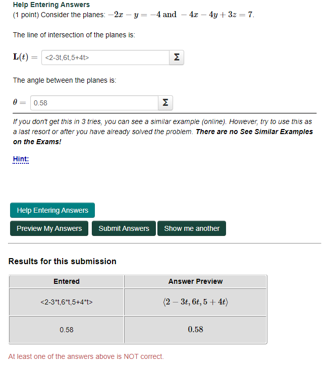 Solved Help Entering Answers (1 point) Consider the planes: | Chegg.com