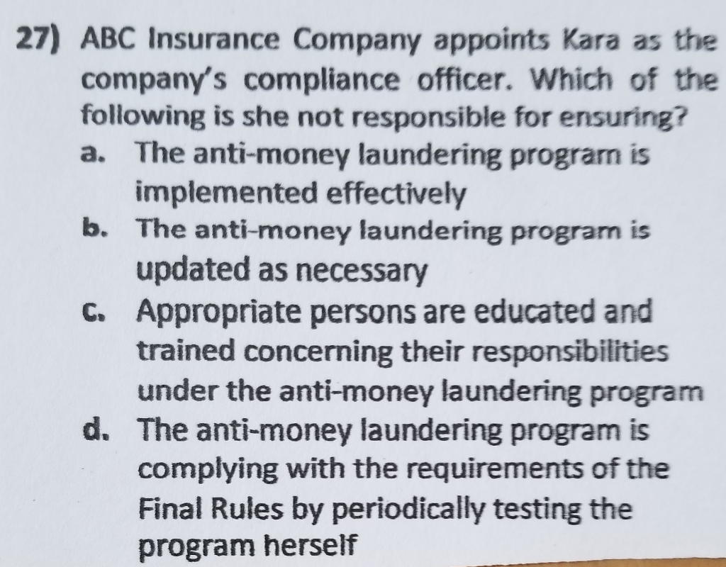 Solved 27) ABC Insurance Company appoints Kara as the | Chegg.com