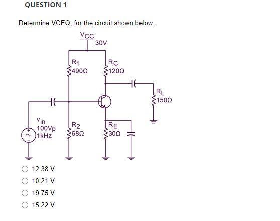 Determine VCEQ, for the circuit shown below. 12.38 | Chegg.com