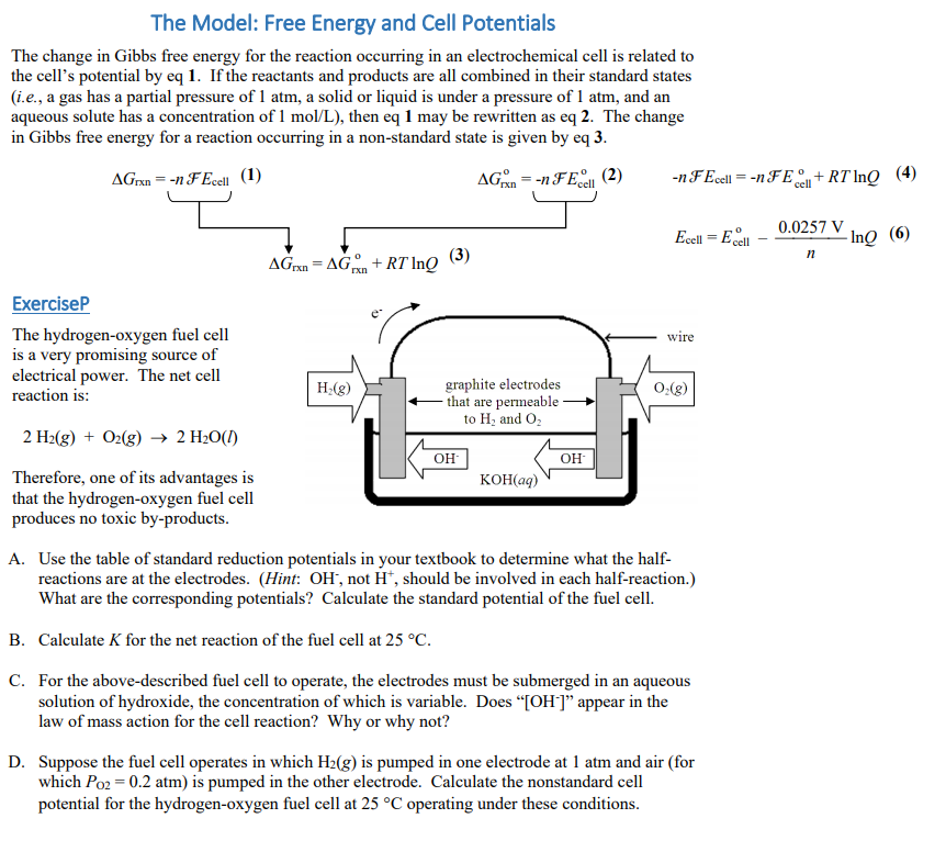 Solved The Model: Free Energy and Cell Potentials The change | Chegg.com