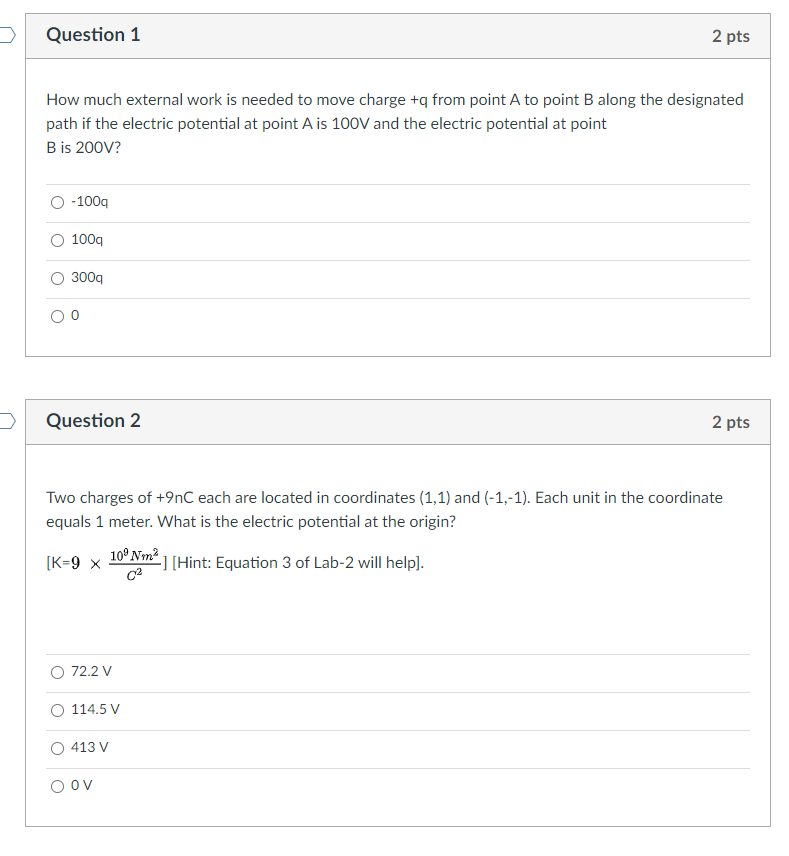 Solved D Question 1 2 pts How much external work is needed | Chegg.com