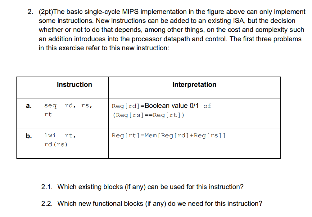 Solved 2 2ptthe Basic Single Cycle Mips Implementation In 
