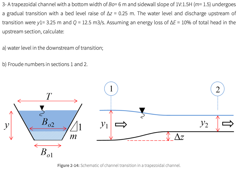 Solved 3- A trapezoidal channel with a bottom width of Bo=6 | Chegg.com