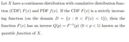 Solved Let X have a continuous distribution with cumulative | Chegg.com
