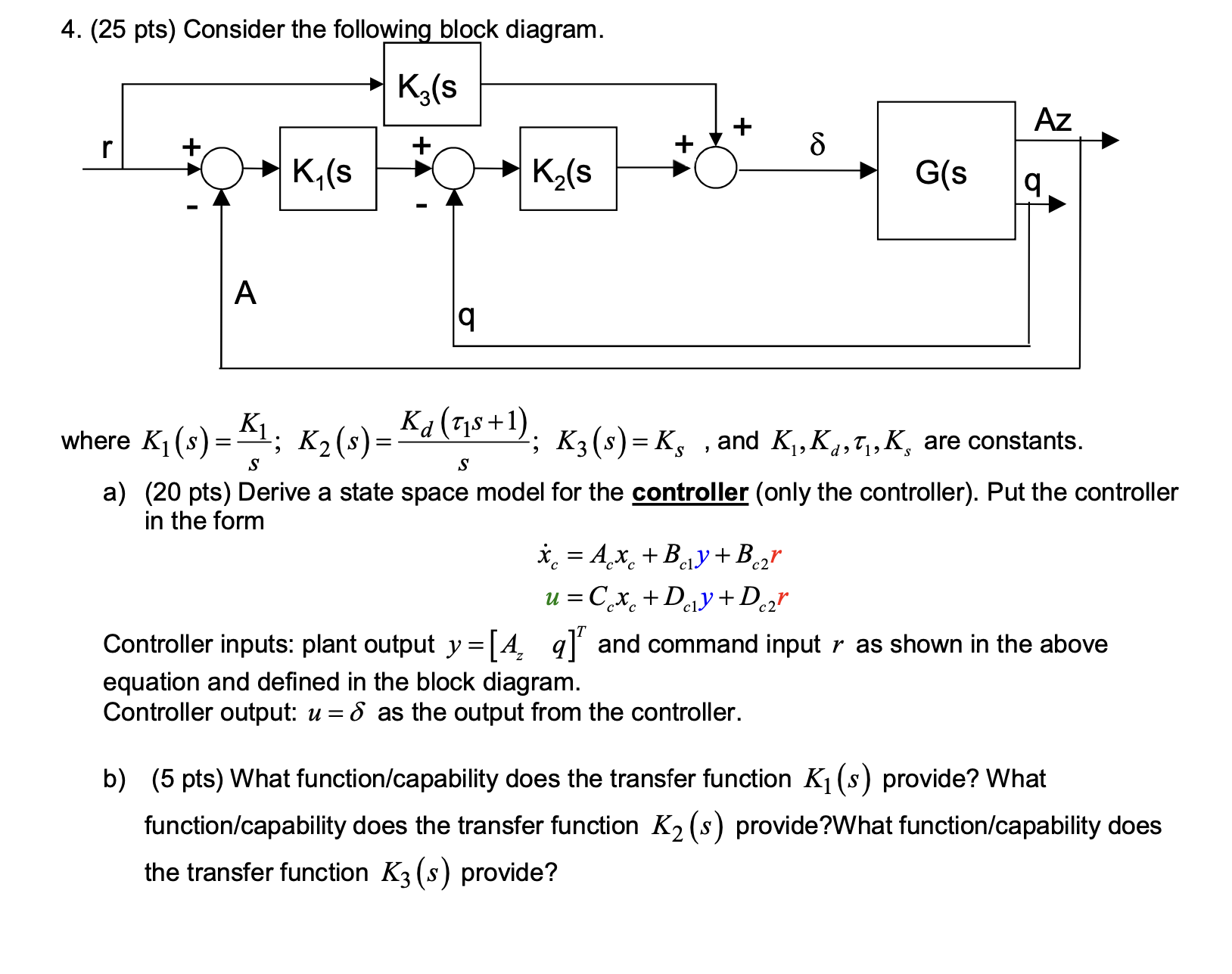 Solved where K1(s)=K1s;K2(s)=Kd(τ1s+1)s;K3(s)=Ks, ﻿and | Chegg.com