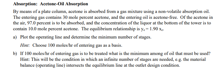Solved Absorption: Acetone-Oil Absorption By means of a | Chegg.com