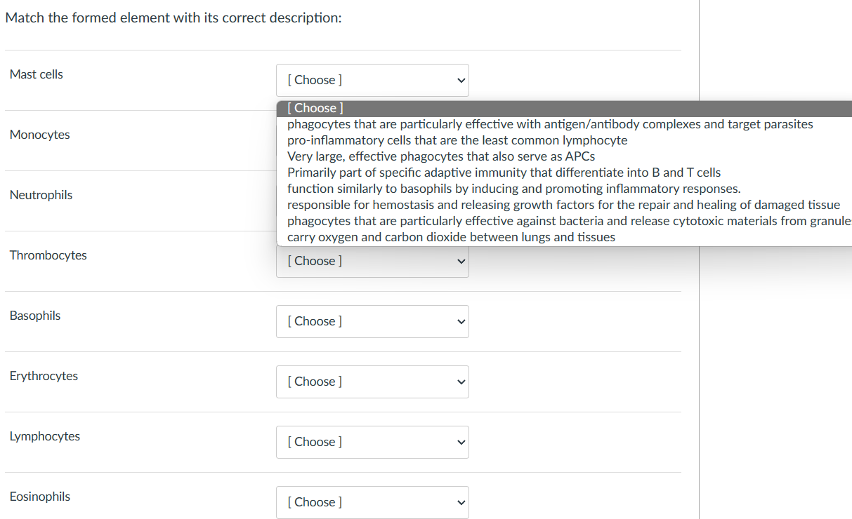 Solved Match the formed element with its correct | Chegg.com