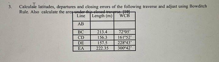 Solved 3. Calculate latitudes, departures and closing errors | Chegg.com