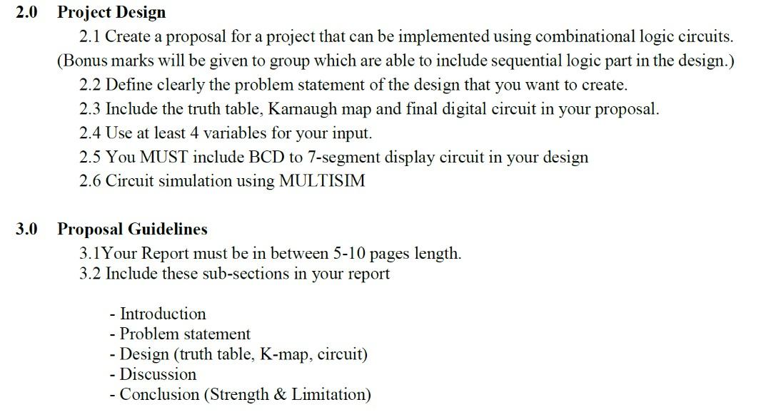 Solved 2.0 Project Design 2.1 Create a proposal for a | Chegg.com