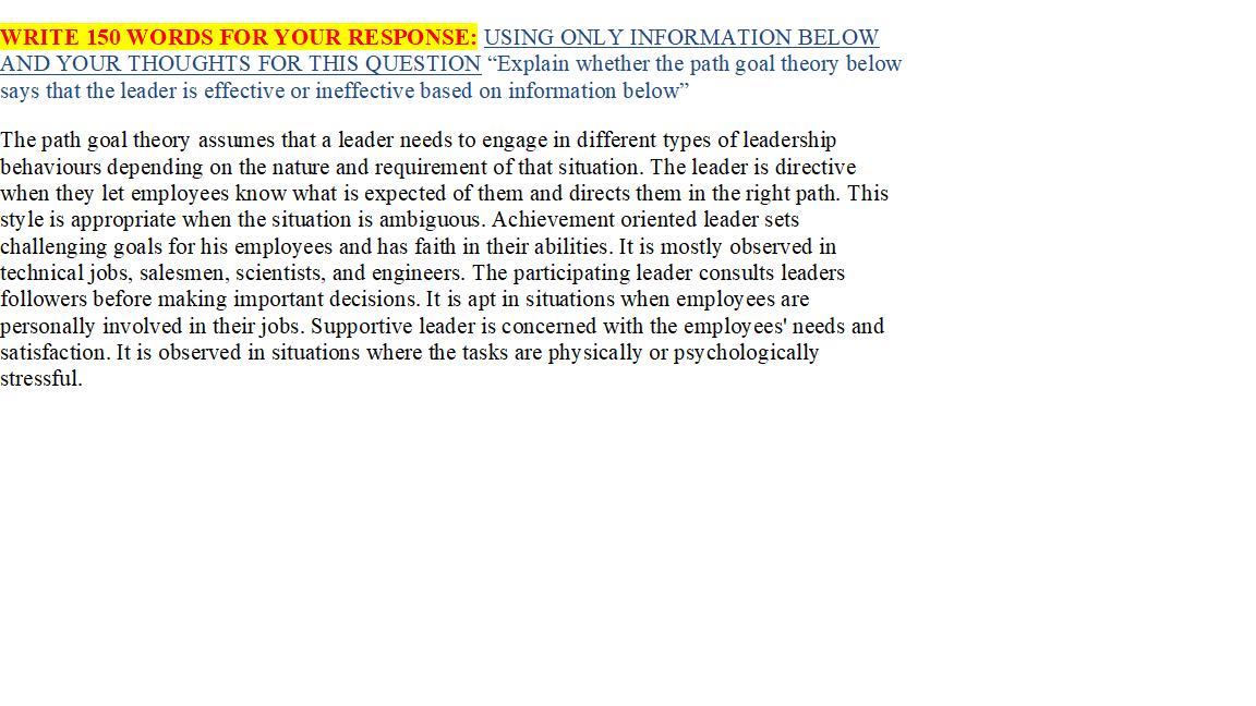 Solved WRITE 150 WORDS FOR YOUR RESPONSE: USING ONLY | Chegg.com