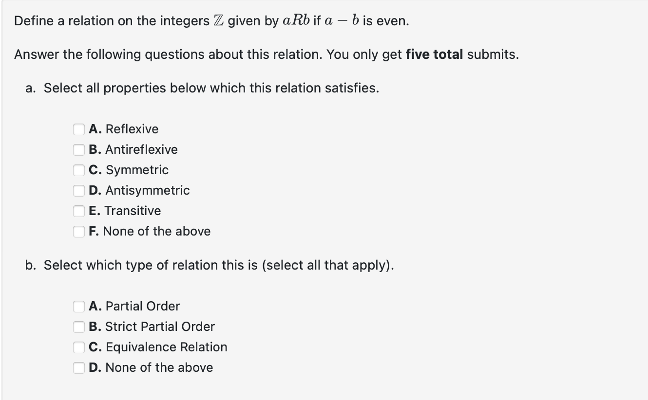 Solved Define a relation on the integers Z given by aRb if | Chegg.com