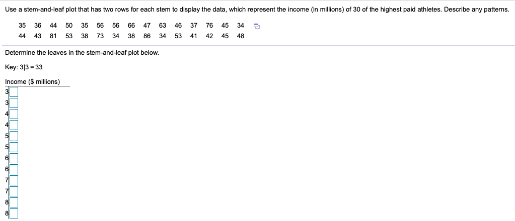 Solved Use stem-and-leaf plot that has two rows for each | Chegg.com
