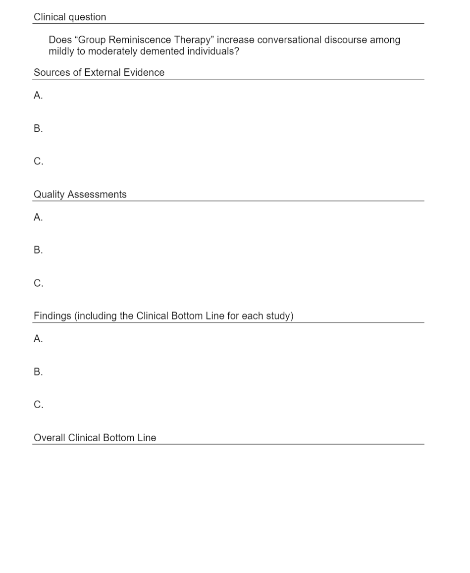 Clinical question Does “Group Reminiscence Therapy" | Chegg.com