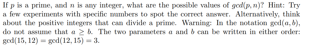 Solved If p is a prime, and n is any integer, what are the | Chegg.com