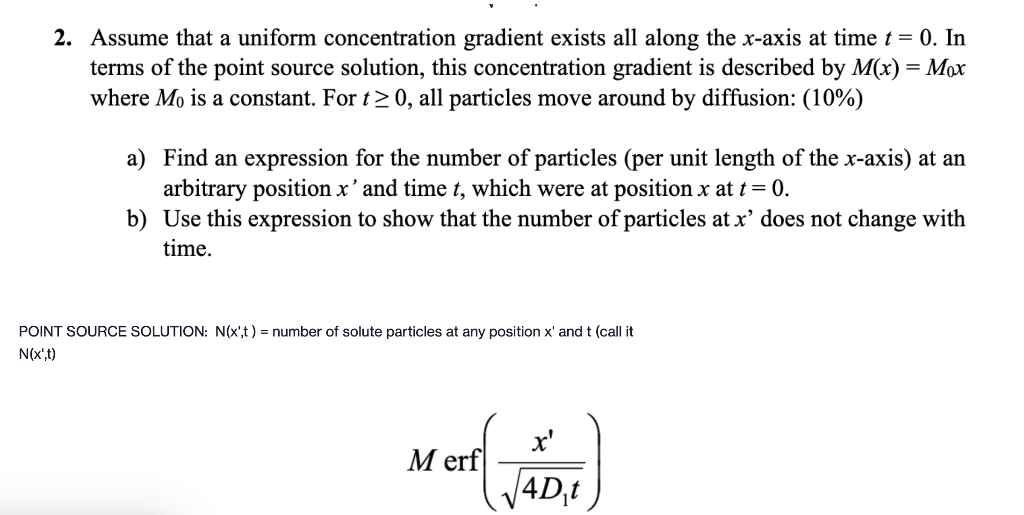 Solved 2. Assume that a uniform concentration gradient | Chegg.com