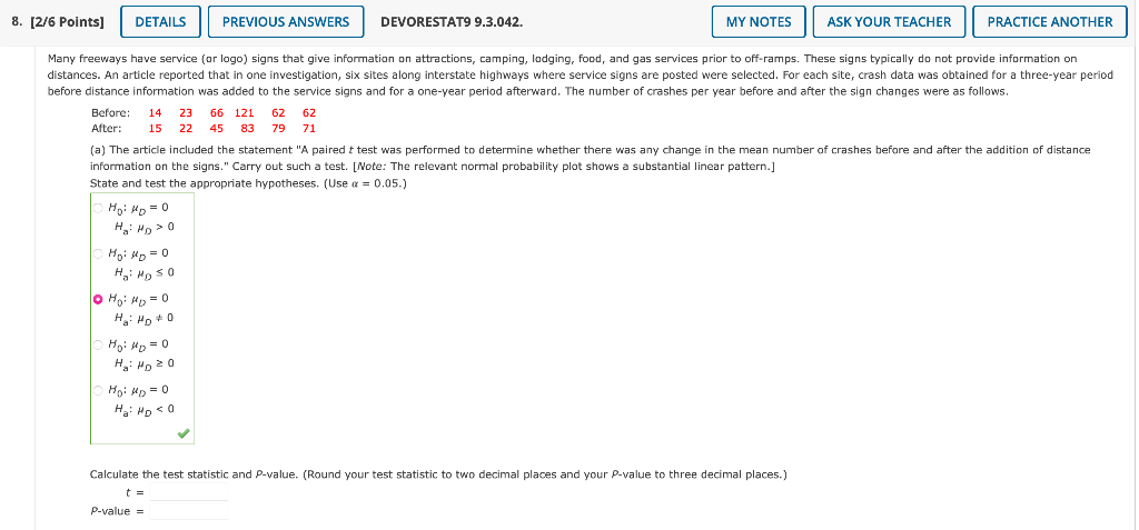 Solved 8. [2/6 Points) DETAILS PREVIOUS ANSWERS DEVORESTAT9 | Chegg.com