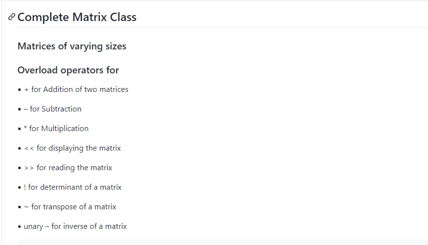 Solved Complete Matrix Class Matrices of varying sizes | Chegg.com
