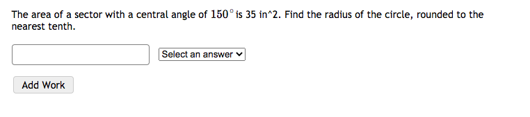 Solved The area of a sector with a central angle of 150® is | Chegg.com