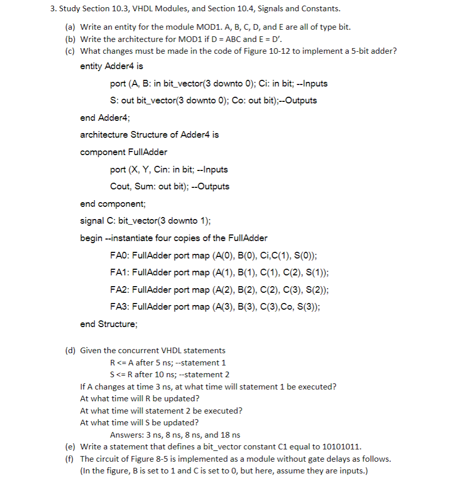Solved Study Section 10.3, VHDL Modules, and Section 10.4, | Chegg.com