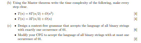 Solved B Using The Master Theorem Write The Time 