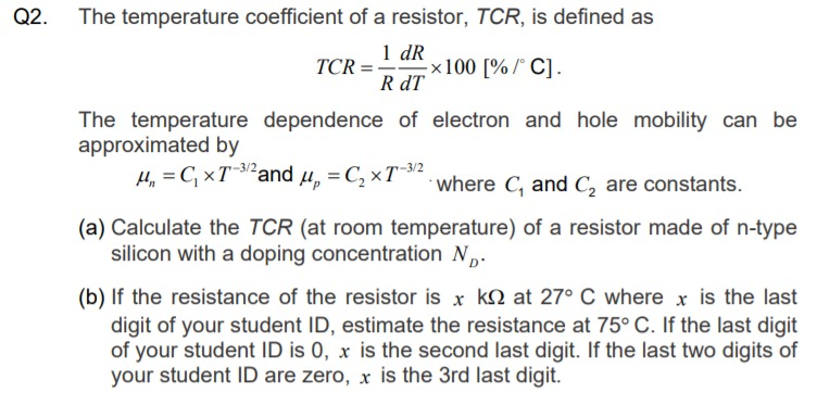 Solved The temperature coefficient of a resistor, TCR, is | Chegg.com