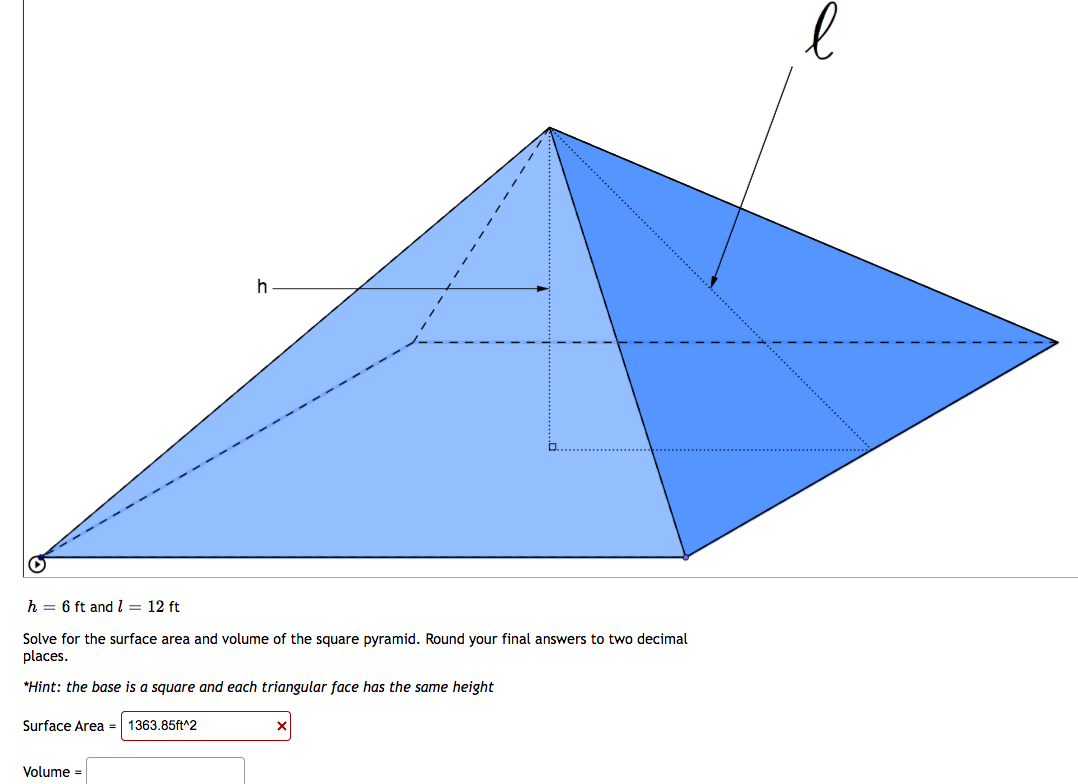 Solved (. h h = 6 ft and l = 12 ft Solve for the surface | Chegg.com