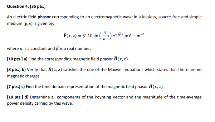 Solved An electric field phasor corresponding to an | Chegg.com