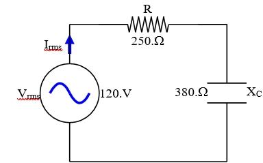 Solved In the circuit, the rms voltage across the capacitor | Chegg.com
